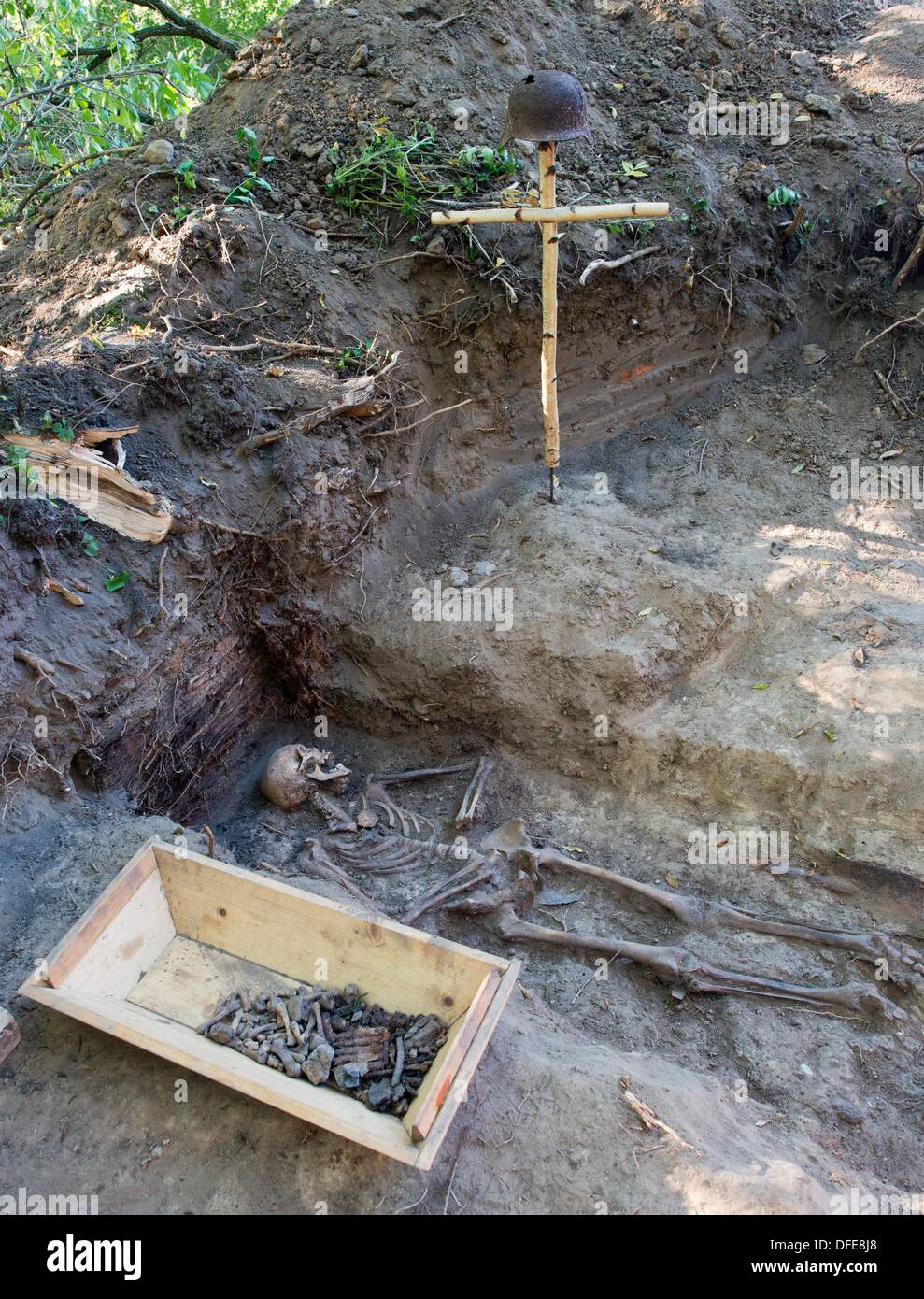 The remains of German soldiers from World War II lie in the war grave ...