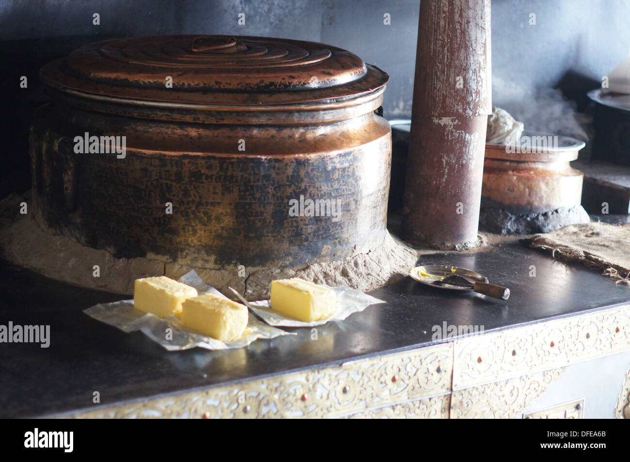 Butter tea preparation at Thiksey Monastery in Ladakh, India Stock ...