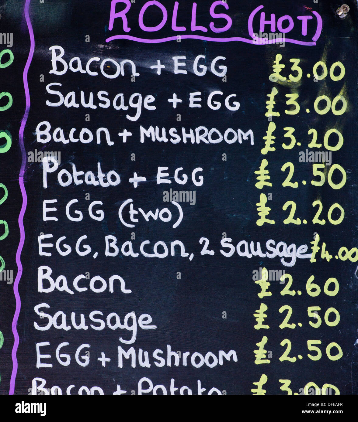 Cafe Hot Rolls Menu Price Blackboard Stock Photo - Alamy