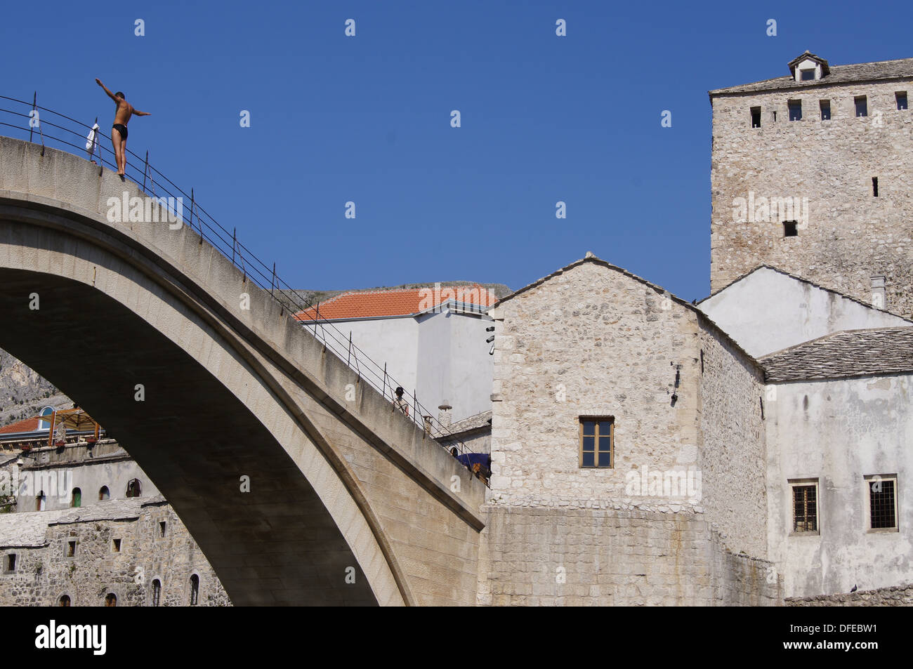 Bridge-jumper in Mostar, Bosnia & Hercegovina Stock Photo - Alamy