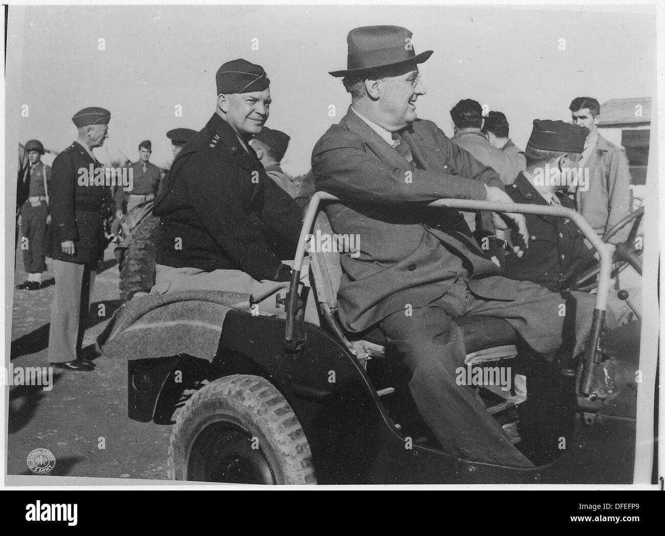 President Franklin D. Roosevelt is seen with General Dwight D ...
