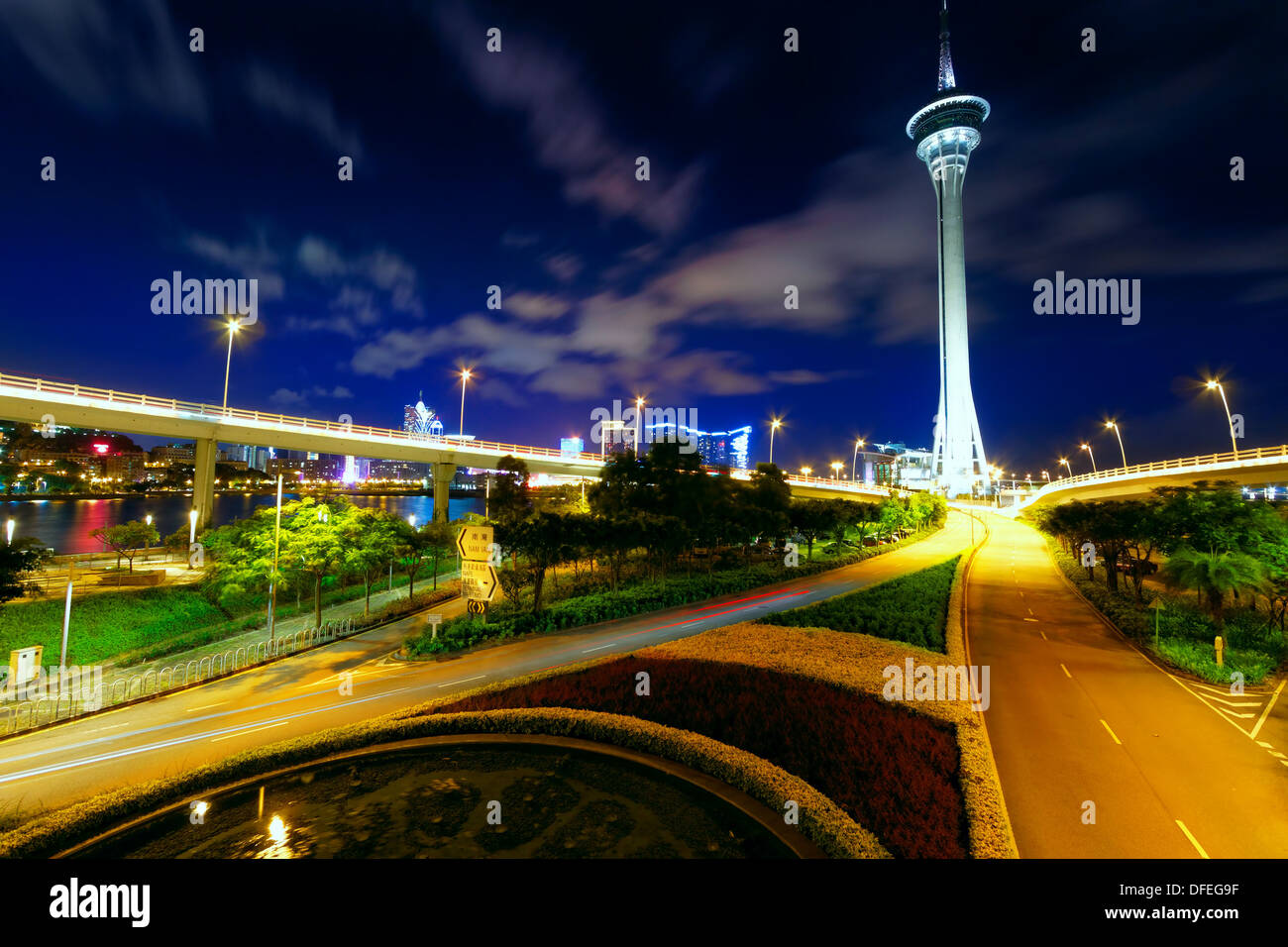 taffic highway under macau tower Stock Photo - Alamy