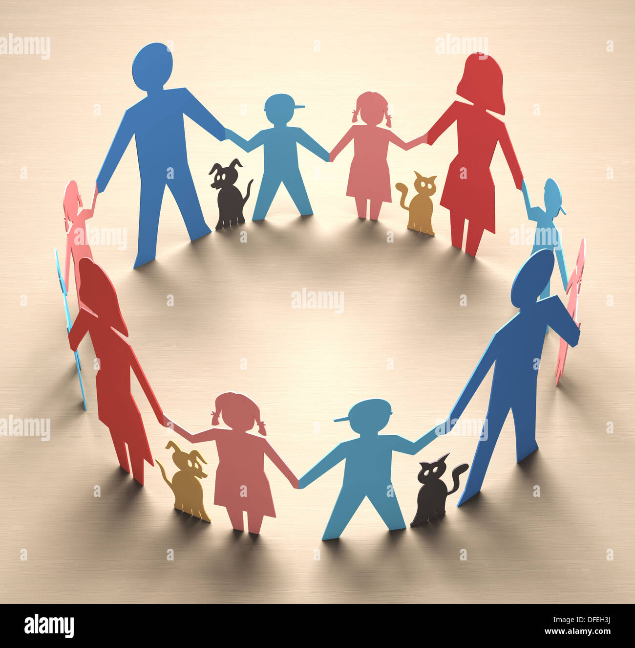 Happy family forming a circle of unity Stock Photo - Alamy