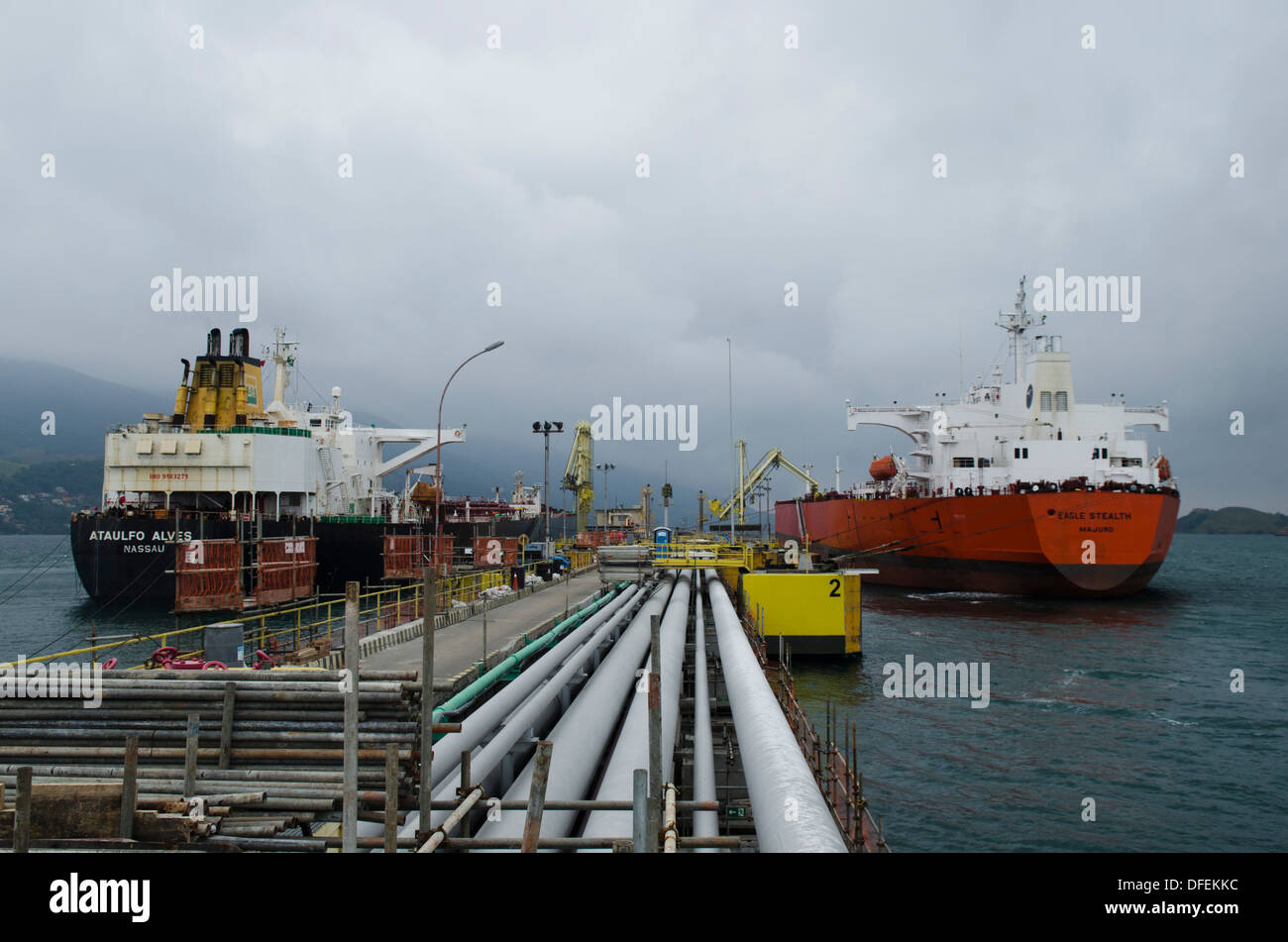 oil transport pipes inside TEBAR terminal, from Petrobras oil company ...