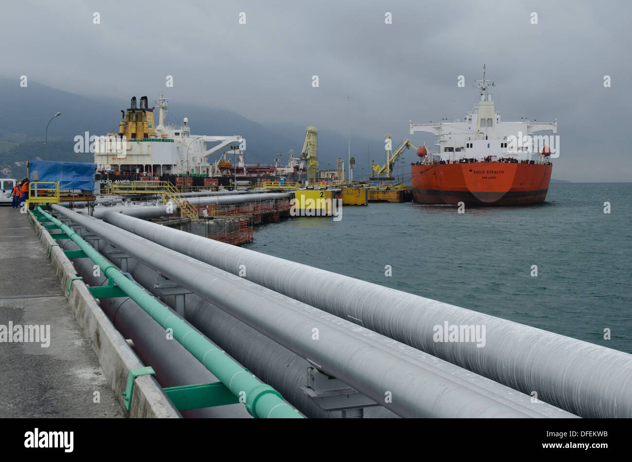 oil transport pipes inside TEBAR terminal, from Petrobras oil company ...