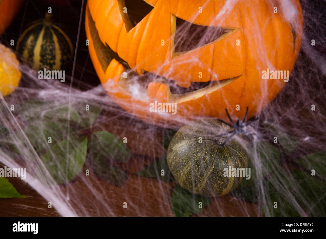 Scary Jack, halloween pumpkin and spider Stock Photo - Alamy