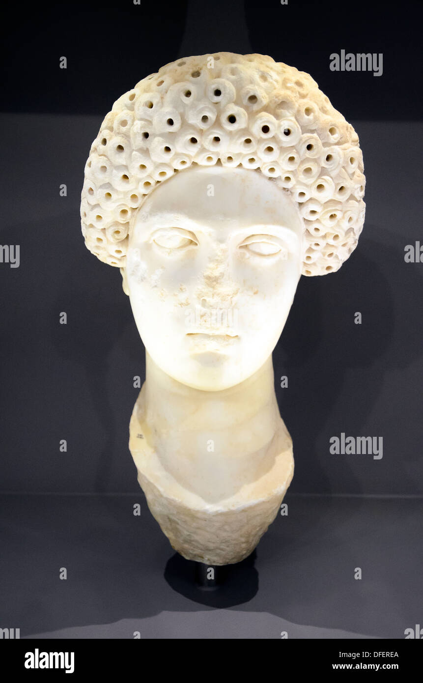 Marble portrait , probably of Domitia Longina, wife of emperor Domitian ...