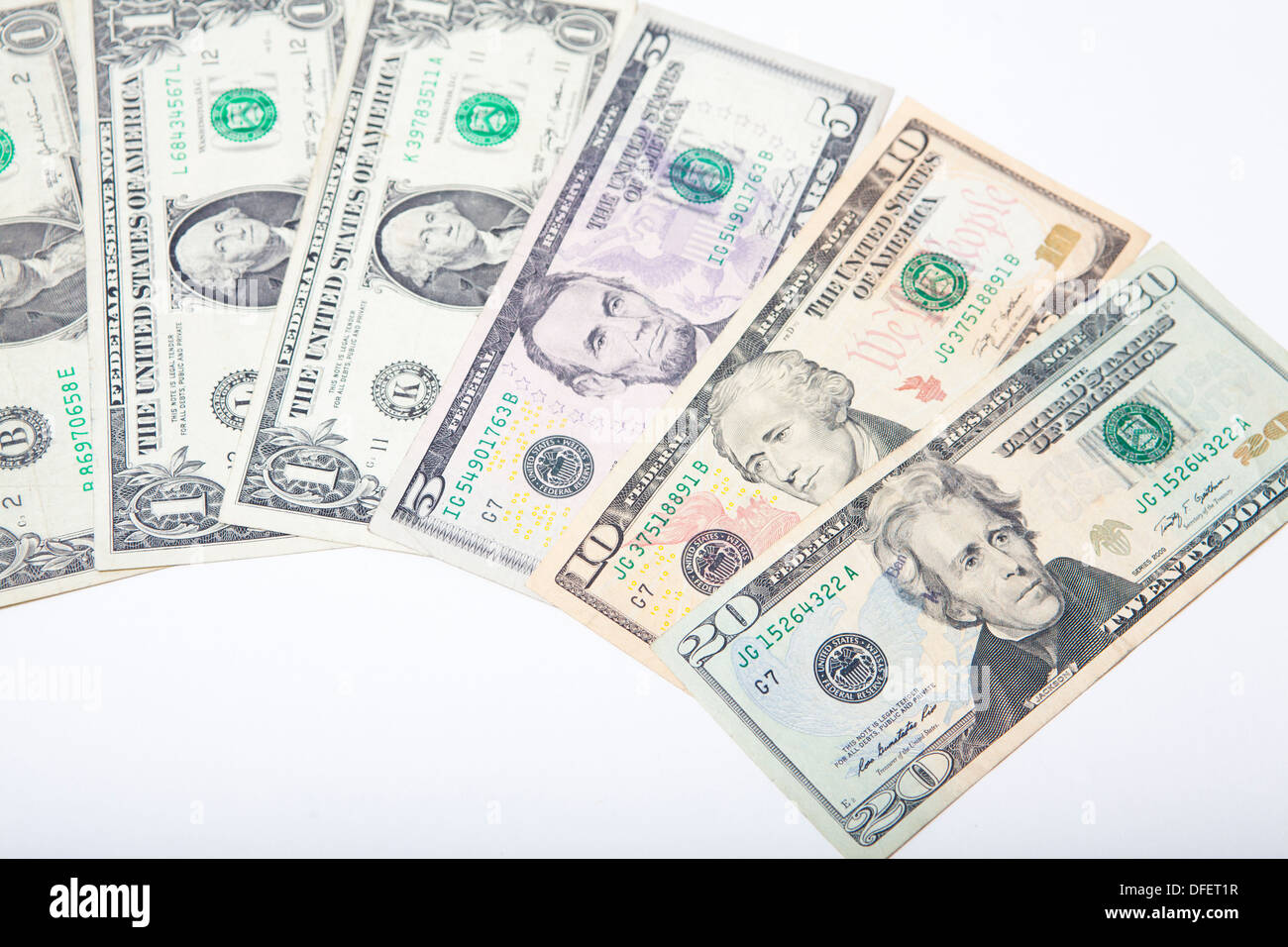 U.S. Currency on a white background Stock Photo - Alamy