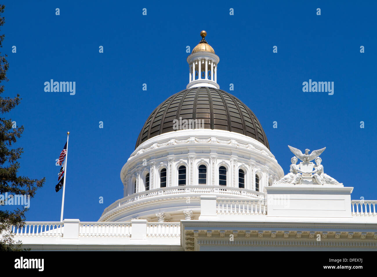 California statehouse dome showing architectural details against a blue ...