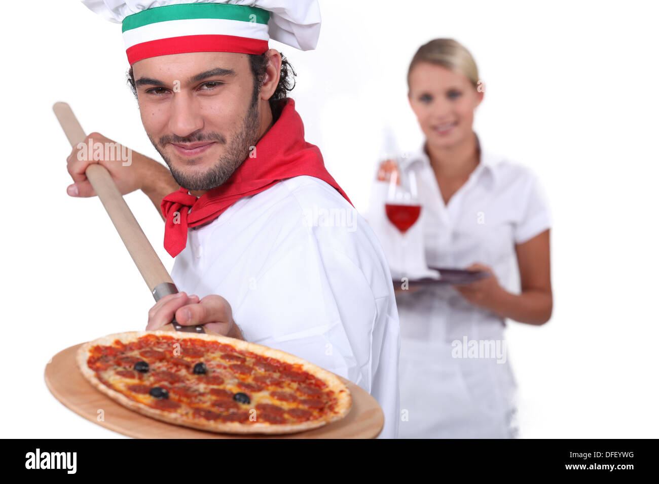 pizza cook and a waitress Stock Photo - Alamy