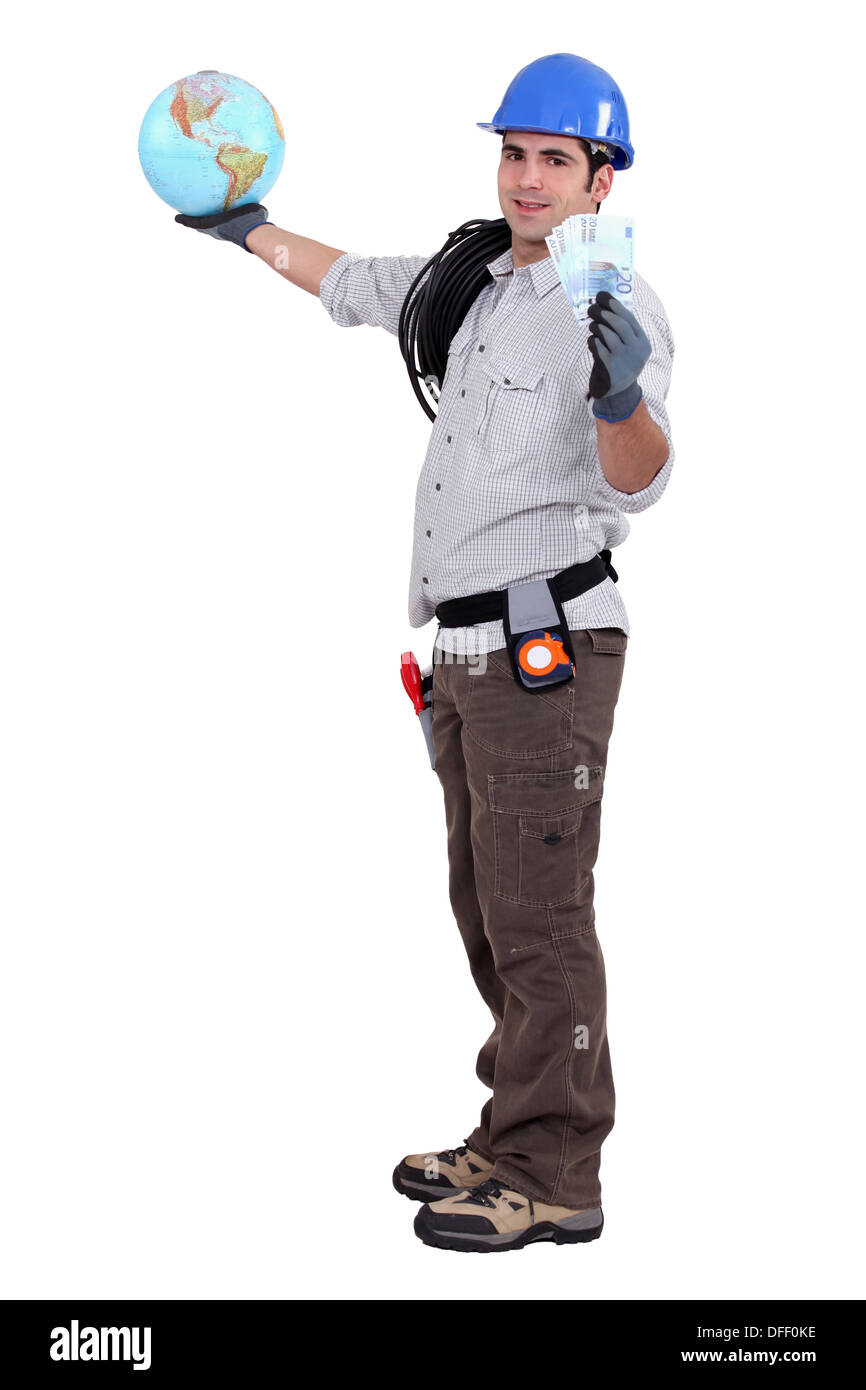 Entrepreneur holding a globe Stock Photo - Alamy
