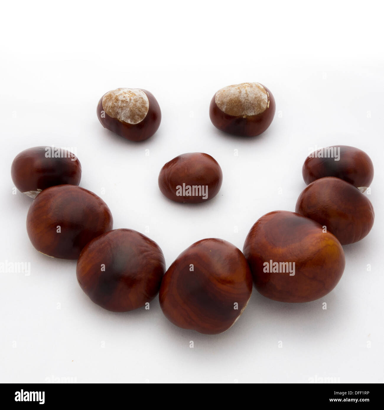 Conkers arranged into a happy smiling face Stock Photo - Alamy
