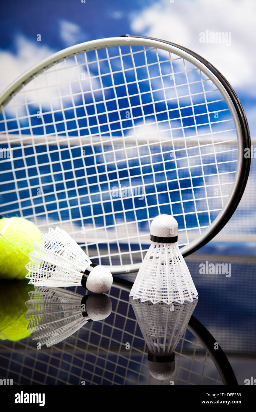 Shuttlecock on badminton racket Stock Photo - Alamy