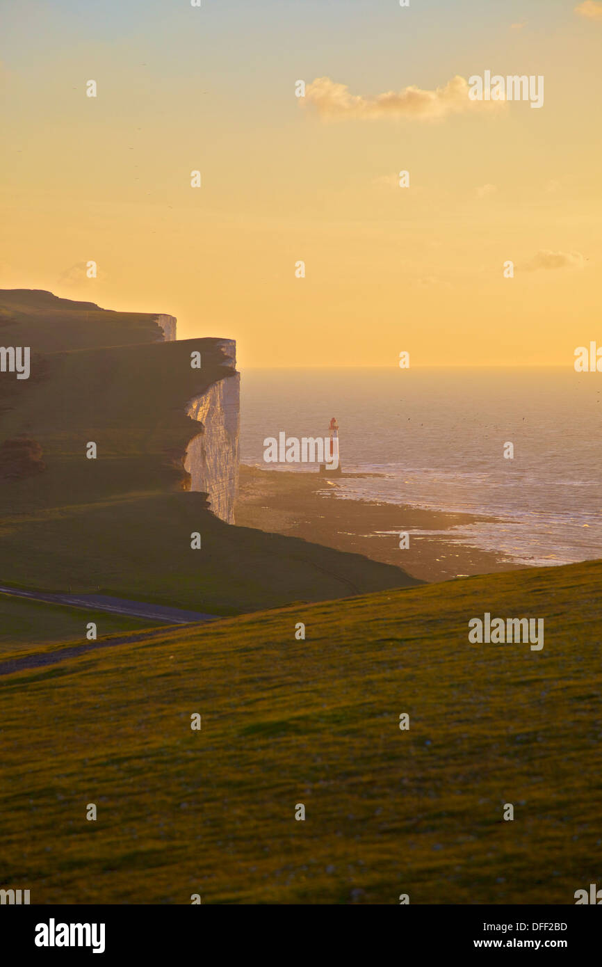 Beachy Head and Beachy Head Lighthouse at Sunset, East Sussex, England ...