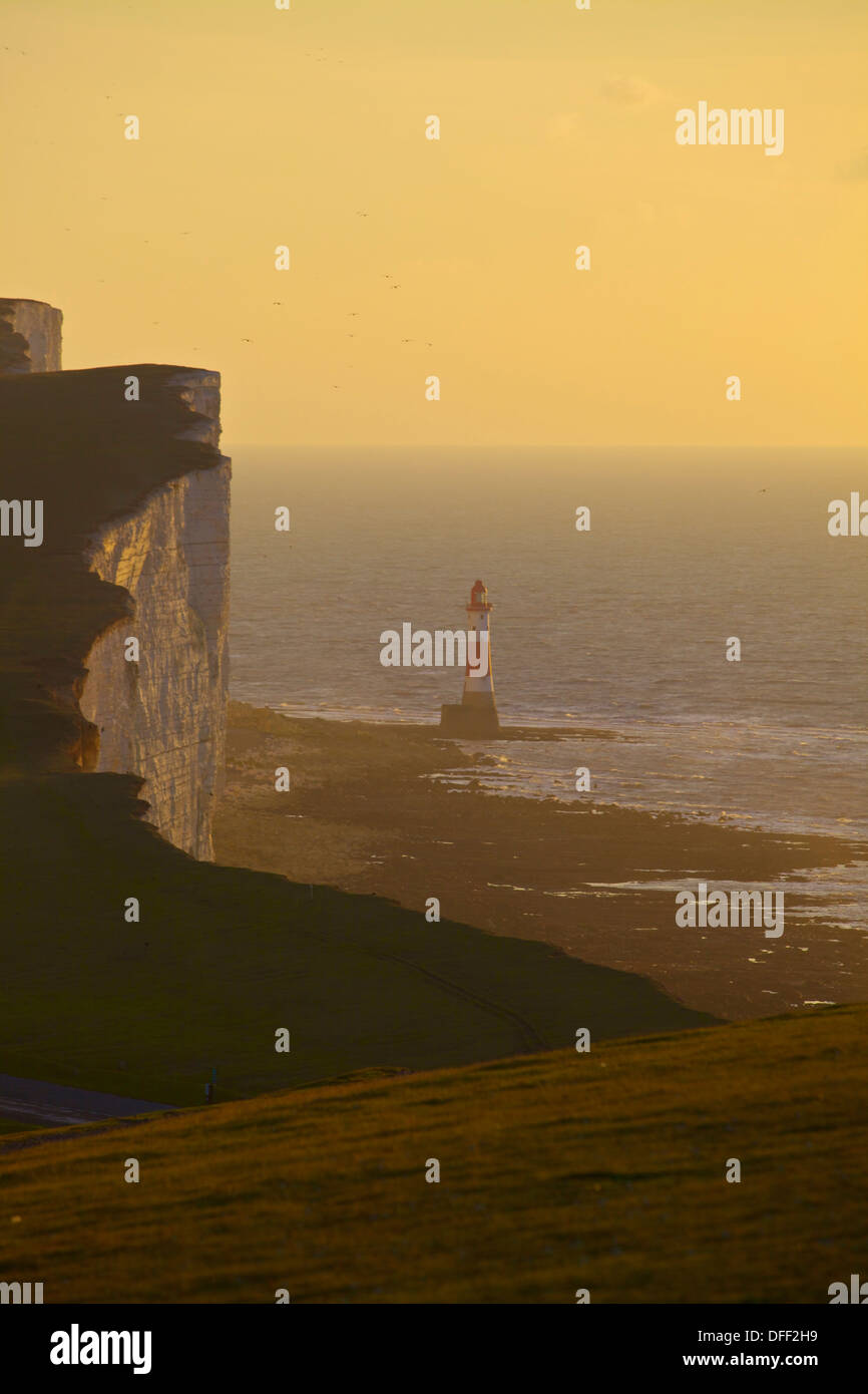 Beachy Head and Beachy Head Lighthouse at Sunset, East Sussex, England ...