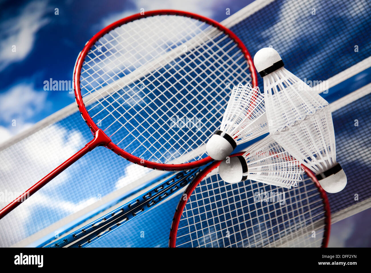 Shuttlecock on badminton racket Stock Photo - Alamy