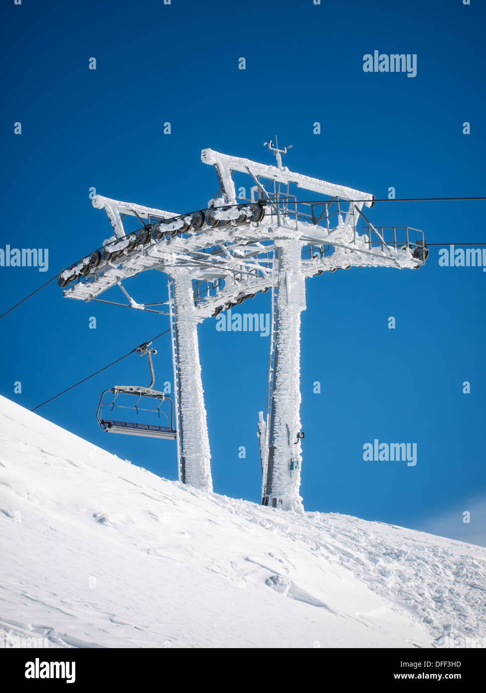 Ice formation on the infrastructure of a ski lift Stock Photo - Alamy