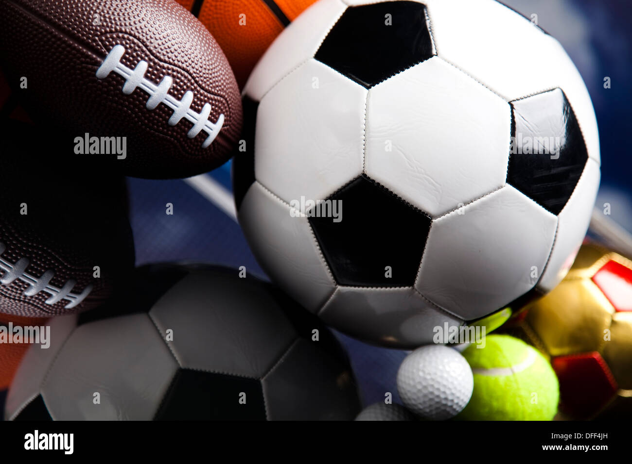 Four Sports, a lot of balls and stuff Stock Photo - Alamy
