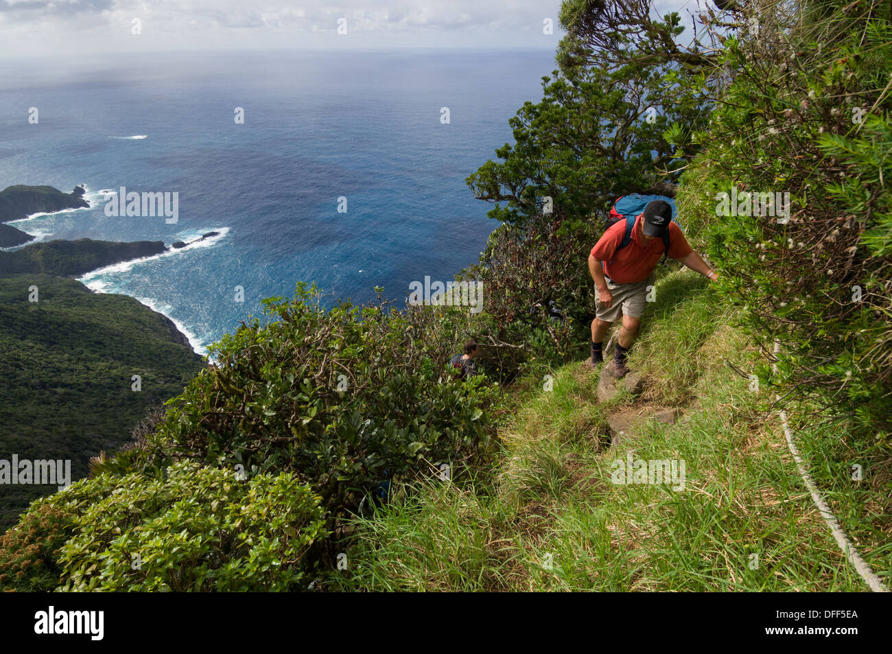 Tourist climbing up Mount Gower, Lord Howe Island, NSW, Australia Stock ...