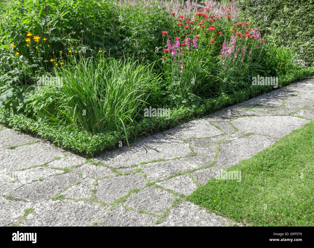 Stone paths crossing in a sunny summer garden Stock Photo - Alamy
