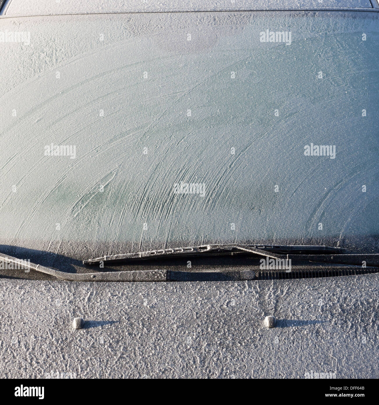 Frosty patterns on a completely covered car windscreen Stock Photo - Alamy