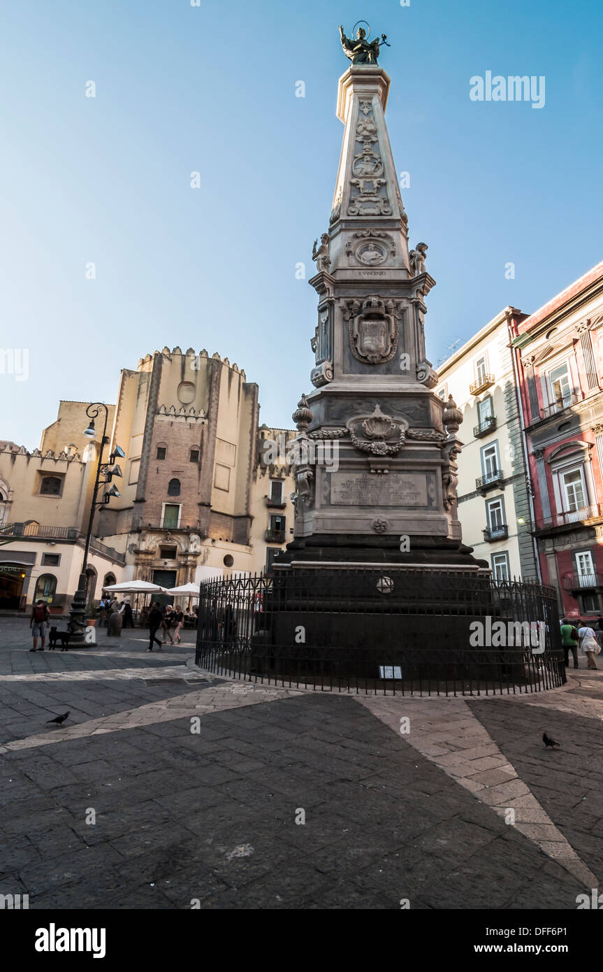 view of famous square of San Domenico Maggiore in Naples, Italy Stock ...