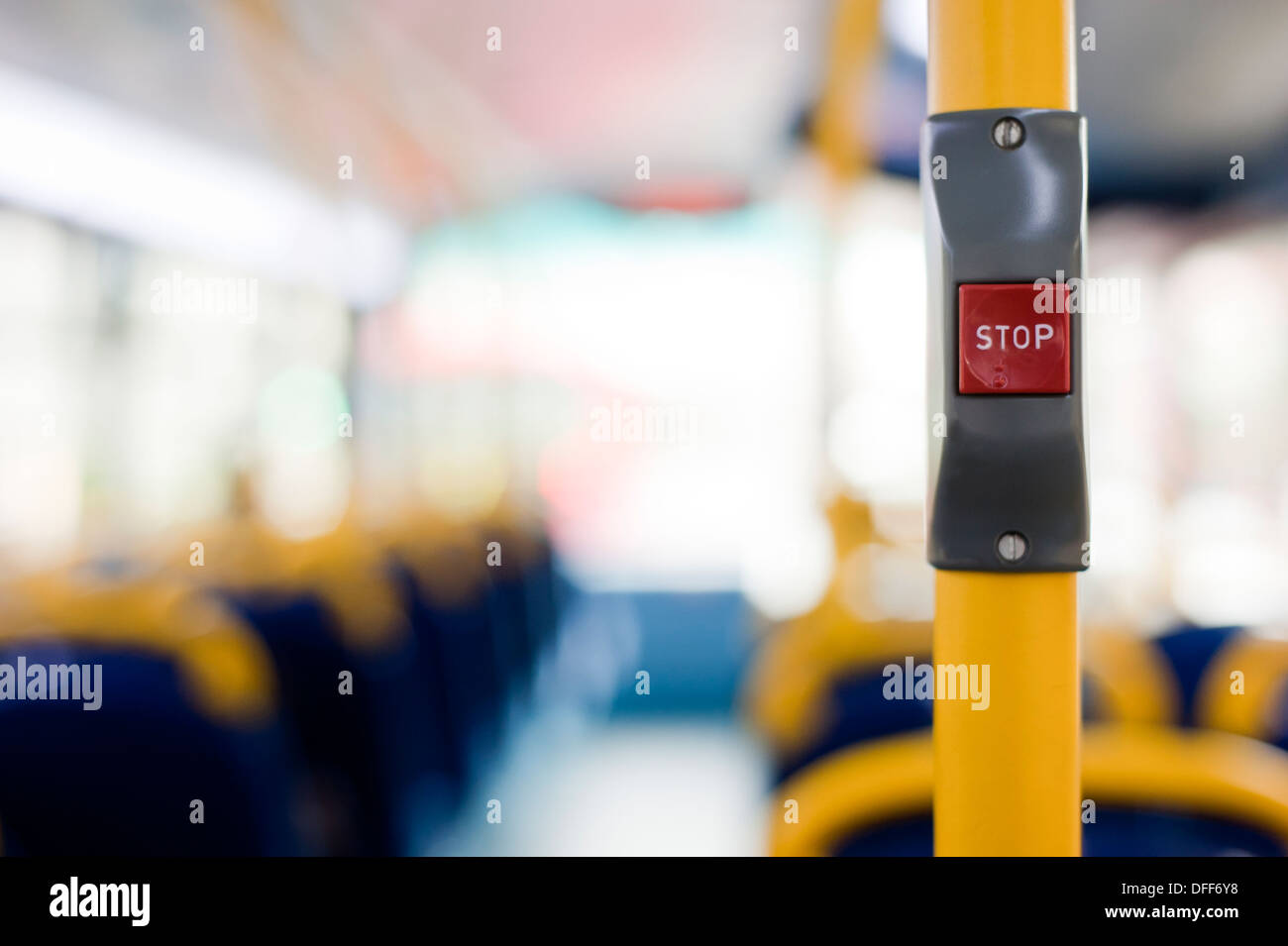 London's double decker bus stop button to push for getting off at the ...