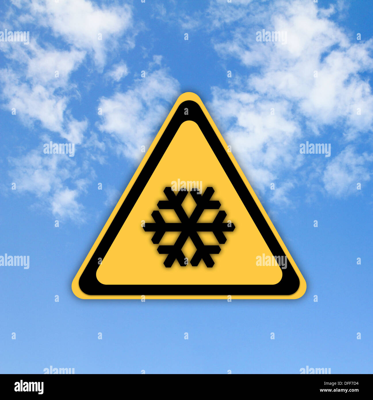 Snow warning sign on beautiful sky background Stock Photo - Alamy