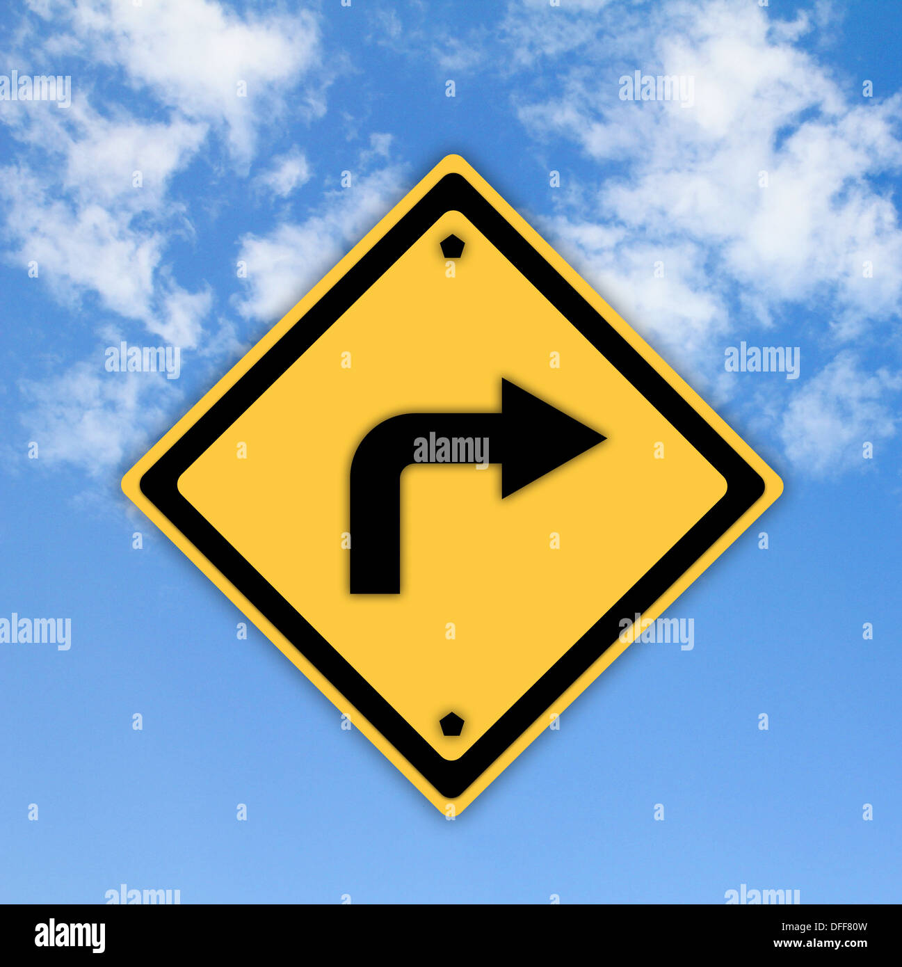 Turn right traffic sign on beautiful sky background Stock Photo - Alamy