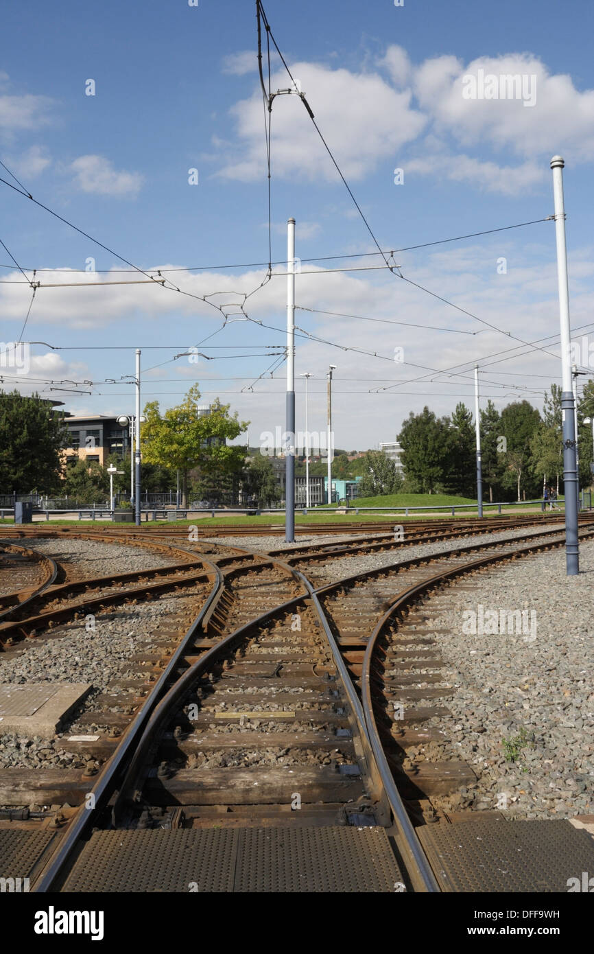 Tram lines rails in Sheffield city centre England supertram network ...