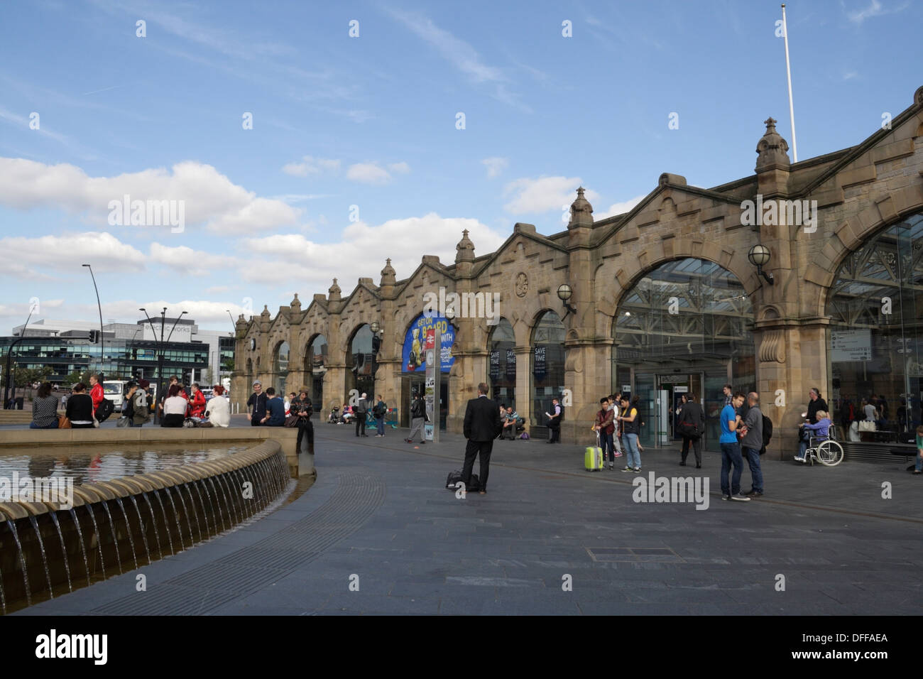 Sheaf Square in Sheffield England and the railway station entrance ...