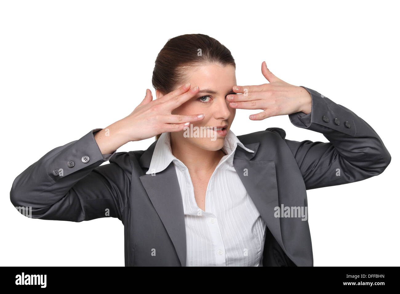 Woman covering her eyes Stock Photo - Alamy