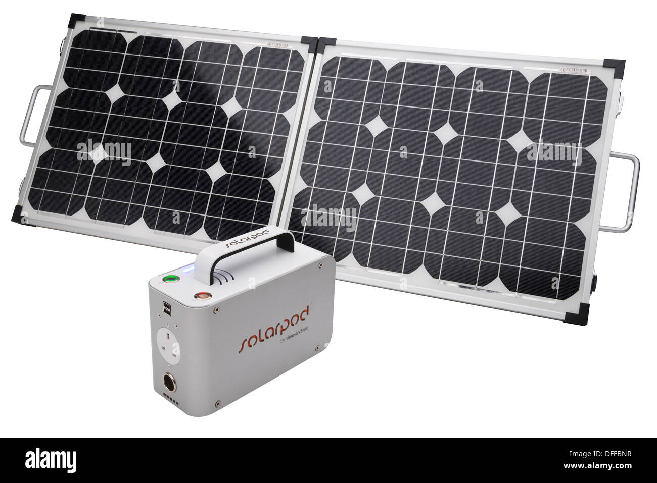 solarpod generator. Solar power to mains socket electricity Stock Photo ...