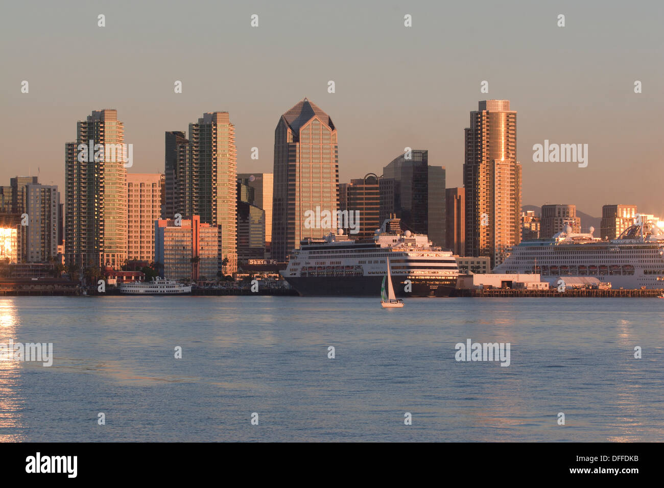 Cruise ship docking at harbor during sunset, San Diego, CA Stock Photo ...
