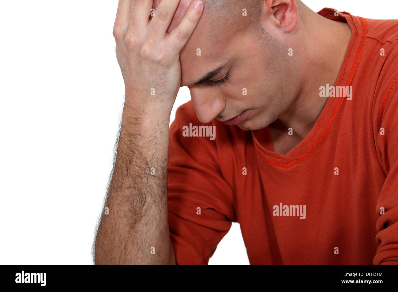 Young bald man suffering from stress Stock Photo - Alamy