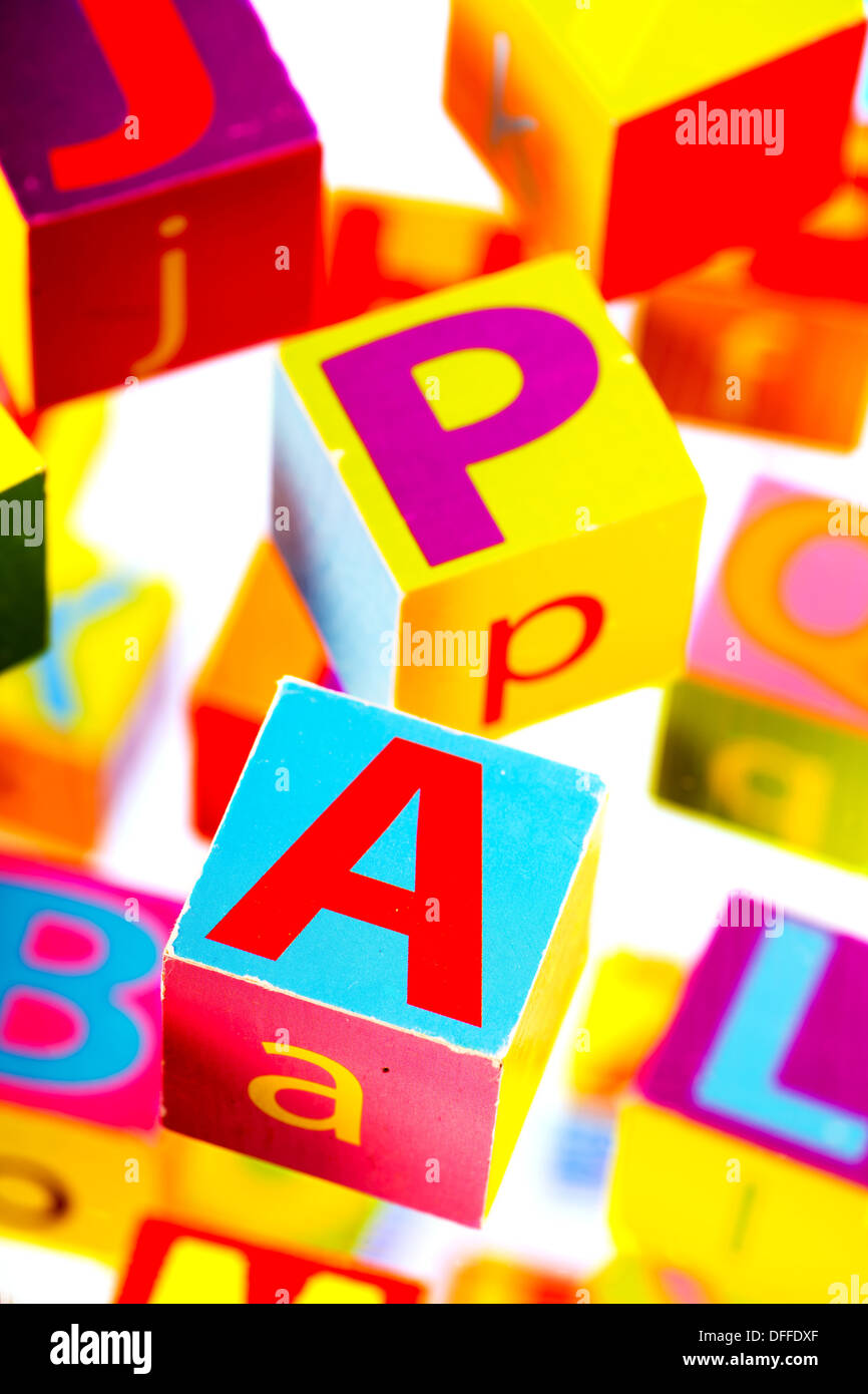 Educational blocks in 3D on white background Stock Photo - Alamy