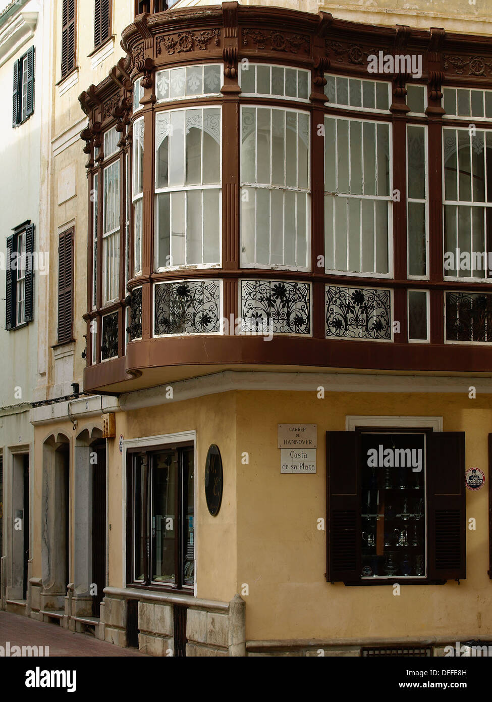 Bow window, Casa Moncada, Mao. Minorca, Balearic Islands, Spain Stock ...