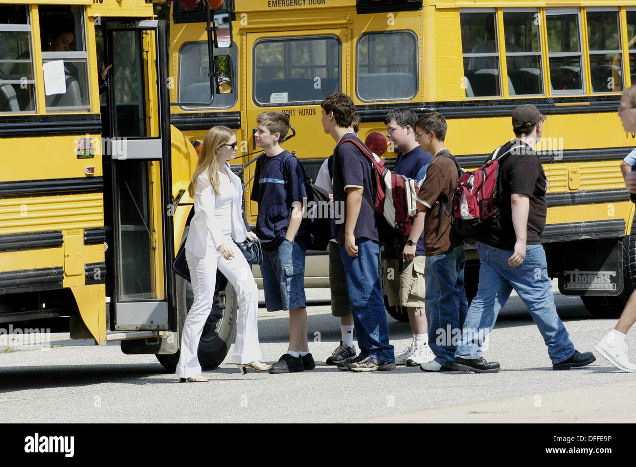 Students boarding bus hi-res stock photography and images - Alamy