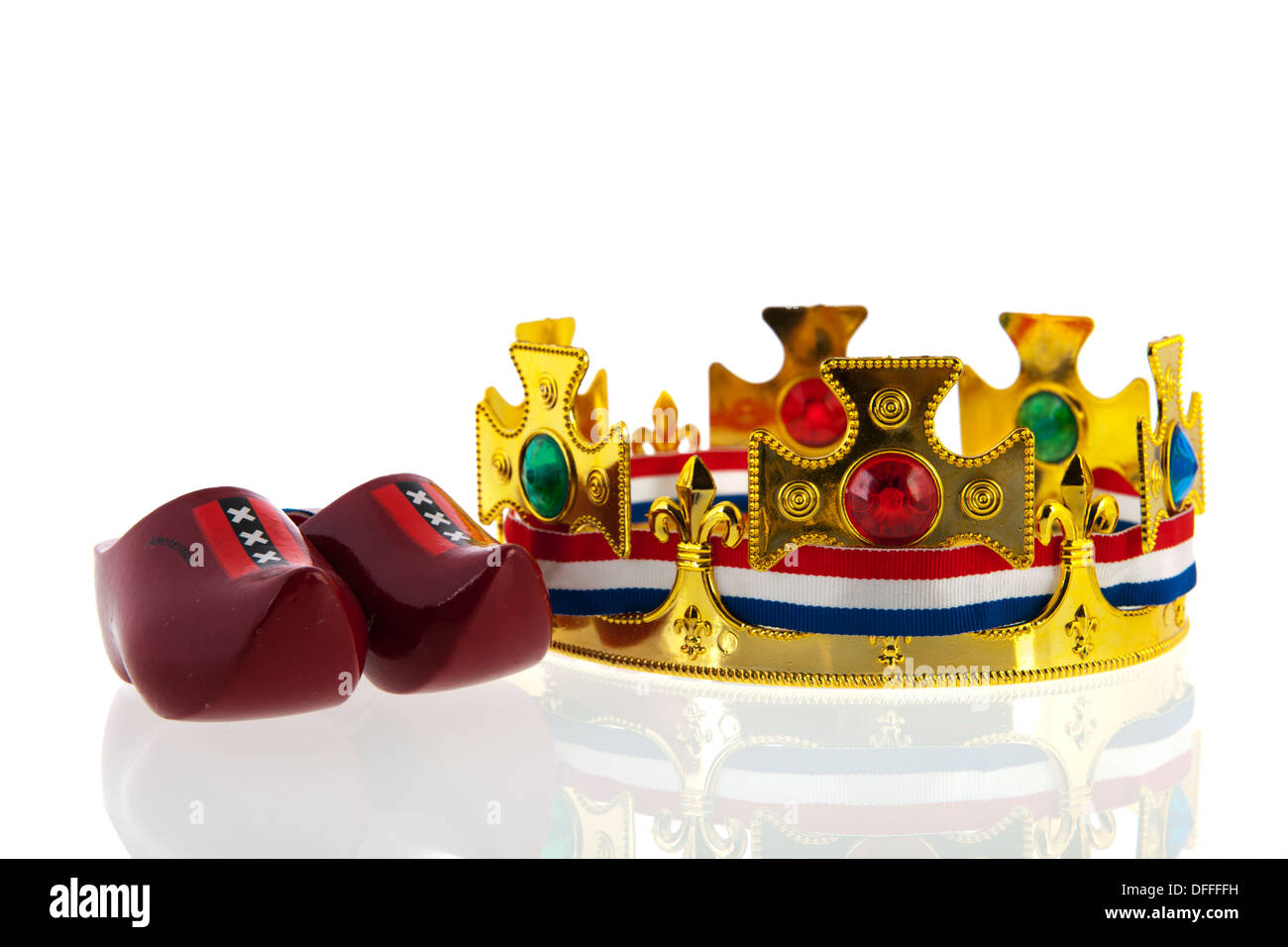 Dutch golden crown with flag colors for the king isolated over white ...
