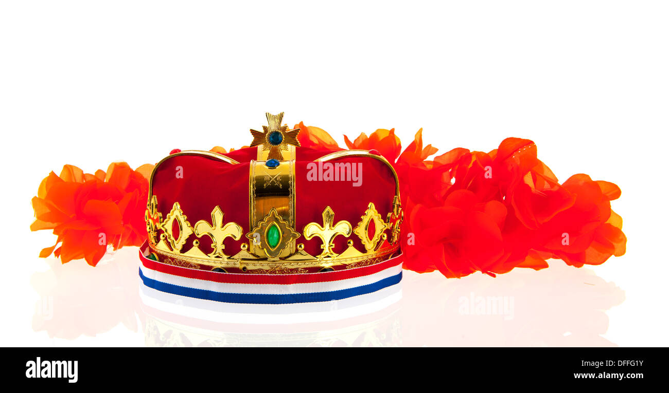 Dutch golden crown with flag colors for the king isolated over white ...