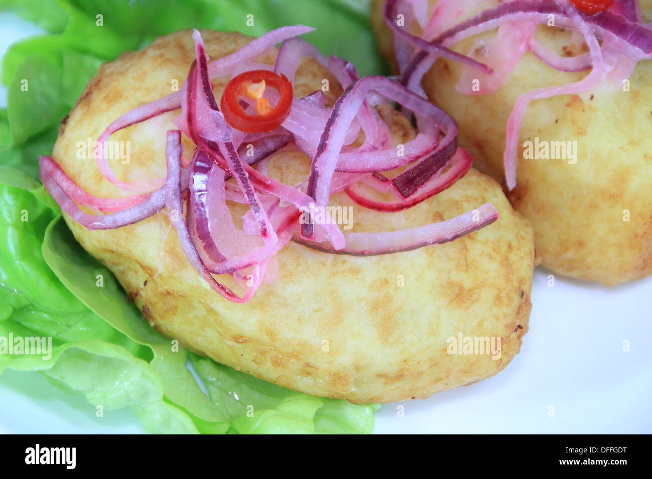 Papa Rellena Close Up (Peruvian Stuffed Potato Dish Stock Photo - Alamy