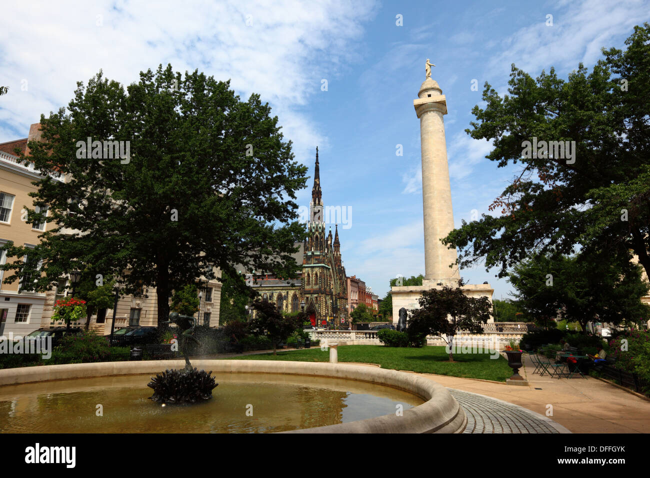 George Washington monument, Mount Vernon Place United Methodist church ...