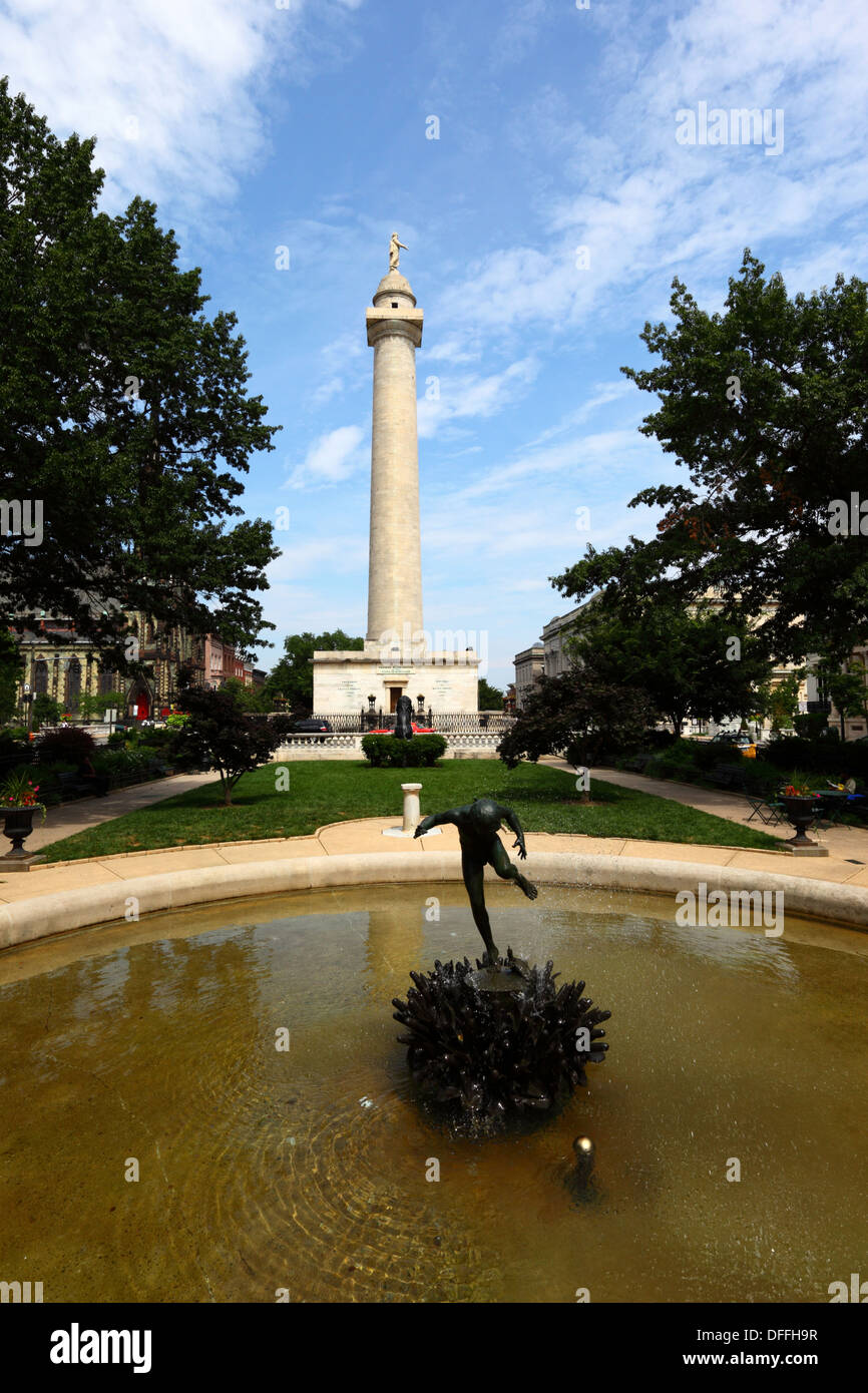 George Washington monument and fountain in West Mount Vernon Place ...