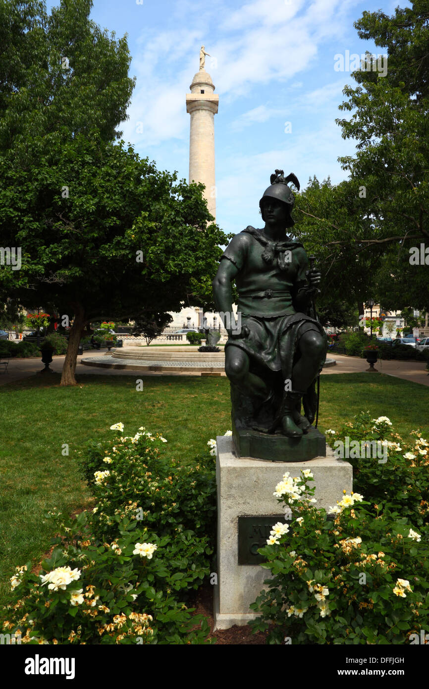 George Washington monument and gardens in West Mount Vernon Place ...