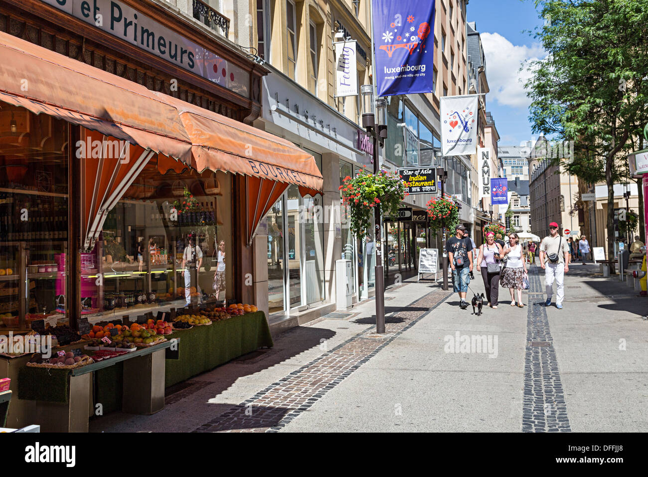 Shopping street in city centre, Luxembourg Stock Photo - Alamy