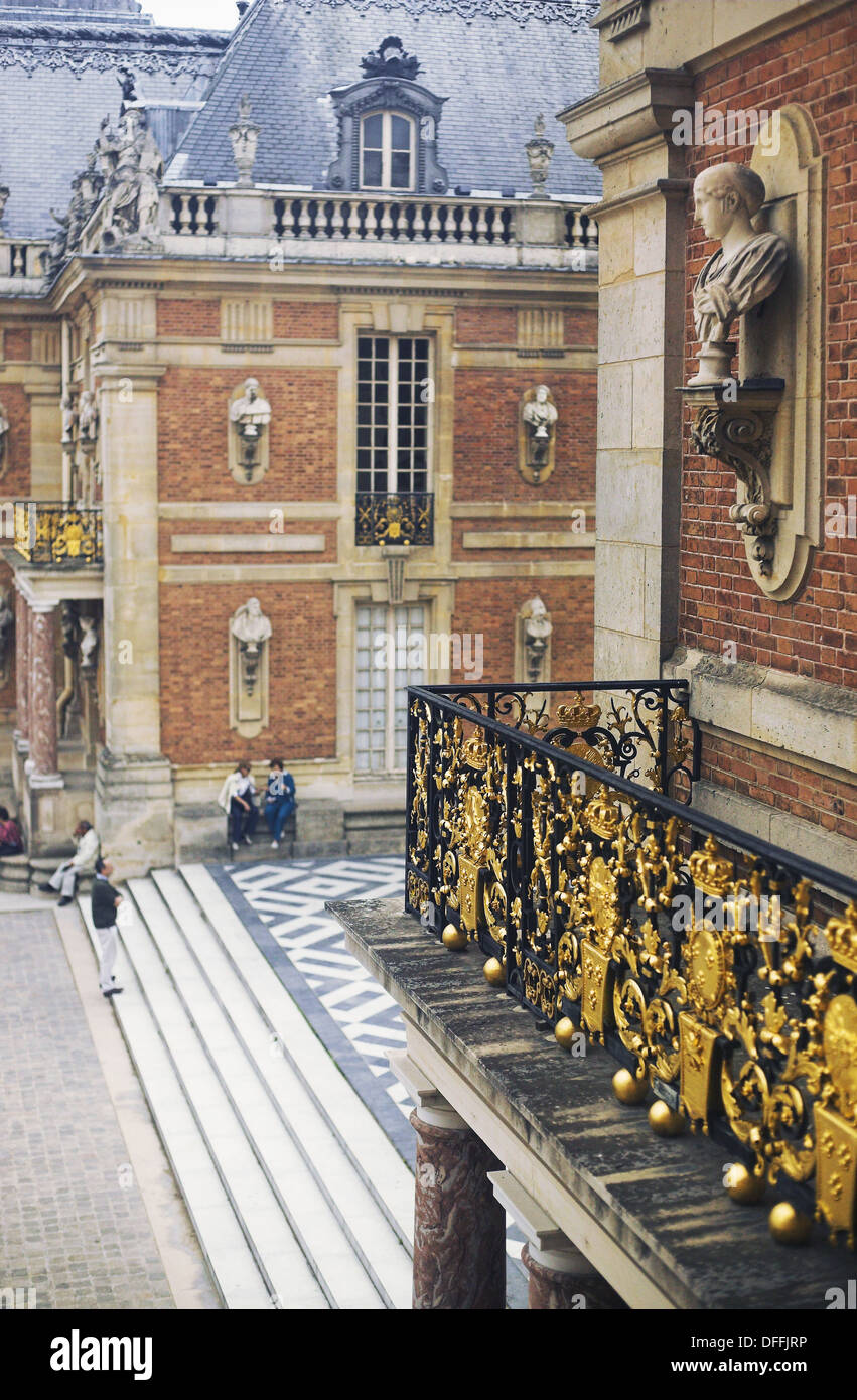 View from decorated balcony at Versailles. Chateau of Versailles ...