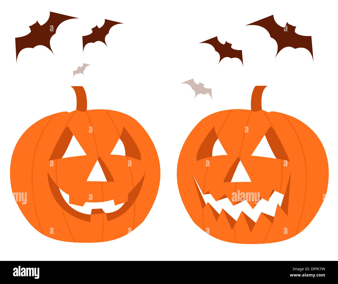 Halloween pumpkins and bats over white Stock Photo - Alamy