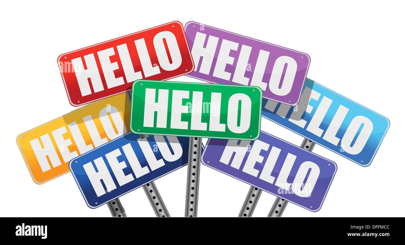 hello signs illustration design over a white background Stock Photo - Alamy