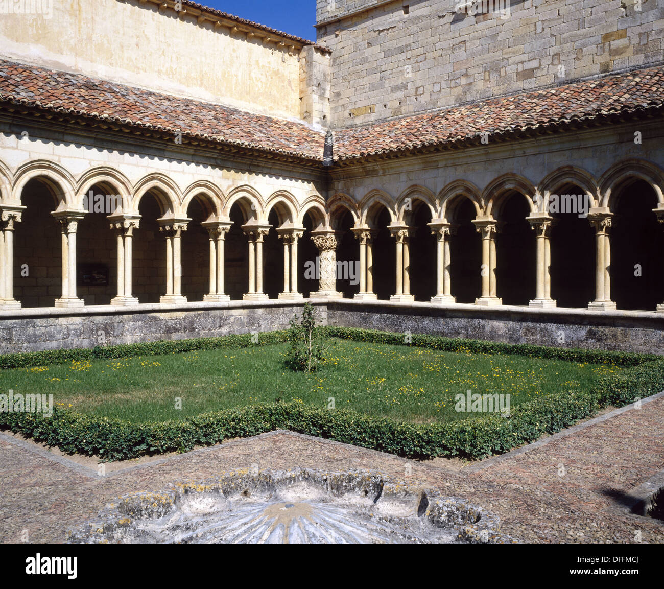 Romanesque cloister (12th century) of San Andrés de Arroyo monastery ...