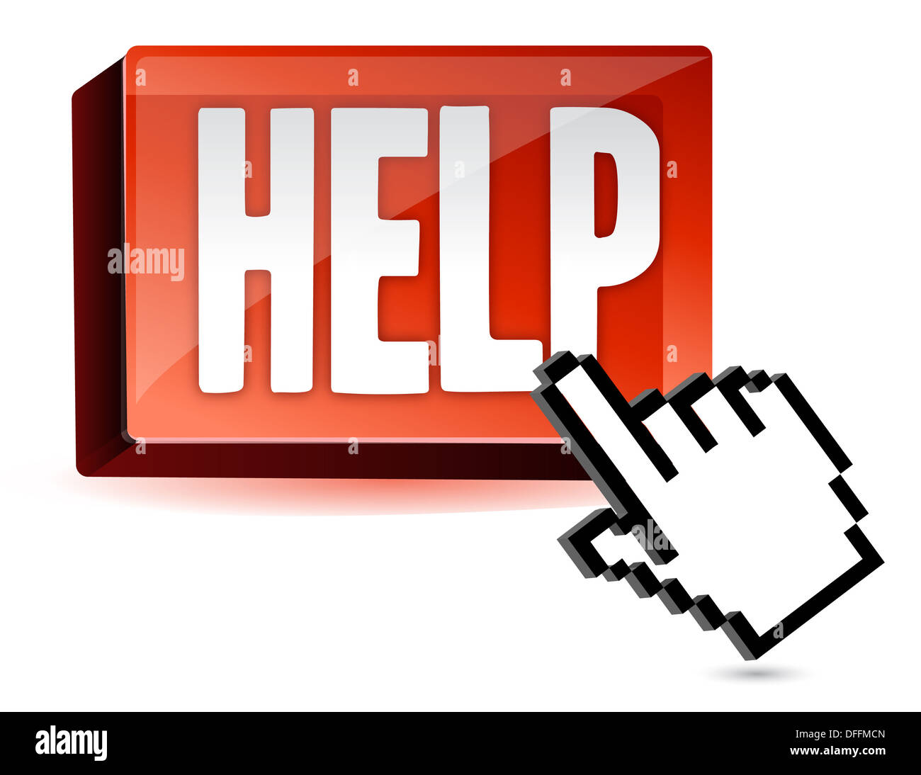 Help button and hand cursor isolated over a white background Stock ...